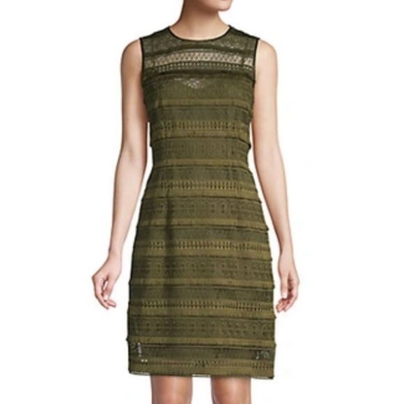 Elie Tahari | Dresses | Elie Taharirenee Crochet Sheath Dress In Thyme ...